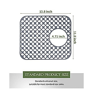 Silicone Sink Mat - Sink Protectors for Kitchen Sink Kitchen Sink Protector Grid Accessory Folding Non-slip Sink Mats Sink Rack for Bottom of Sink(1Pack - Rear Drain Mat - Grey,13.58 ''x 11.6 ''）
