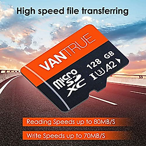 Vantrue 128GB U3 microSDXC UHS-I 4K UHD Video Monitoring Memory Card with Adapter for Dash Cams, Body Cams, Action Camera, Other Surveillance & Security Cams