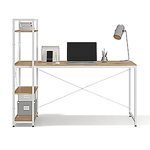 Ames 55" Reversible Gaming Computer Desk with Adjustable Shelves, Home Office Desk, Grommet Cable-Management, Leveler Feet, Easy Assembly, White/White Oak