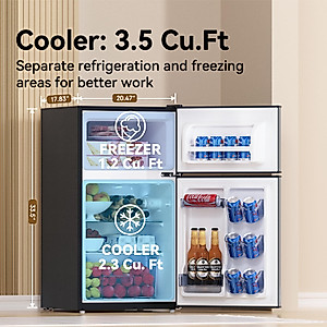 Frestec Mini Fridge with Freezer 3.5 Cu.Ft. 2 Door Refrigerator and Freezer Small Fridge for Bedroom Home Office Dorm, Small Drink Chiller, 37 dB Low Noise, Stainless Steel