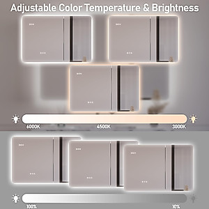 MIRPLUS Lighted Medicine Cabinet with Mirror for Bathroom, 24 x 36 inch Wall Mounted Bathroom Cabinet Touch Switch 3 Color Lights & Brightness Adjustment, Anti-Fog Time & Temp Display (Double Door)