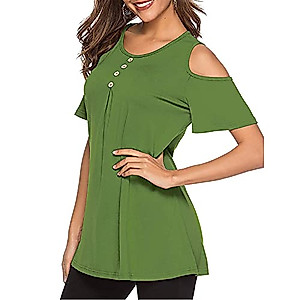CofeeMO Bravetoshop Womens Summer Fashion Short Sleeve Casual Loose Fit T-Shirt Cold Shoulder Tunic Tops Blouse (Green,XXL)