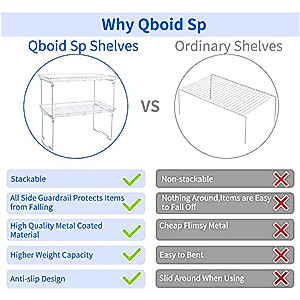 Qboid Sp Stackable Cabinet Shelf - 4 Pack Racks - Large（15x7.6x9.0） Counter & Pantry Organizer Organization, Canned Goods, Condiments - Kitchen [White]