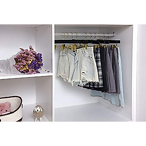 Quality Hangers Black Wooden Pants Hangers - 20-Pack Swivel Hook Cloth Hanger Set - Lotus Wood Skirt, Pant, Shorts and Slack Hangers with Adjustable Clip – Black Clothing Hanger (Gold Hook, 20)