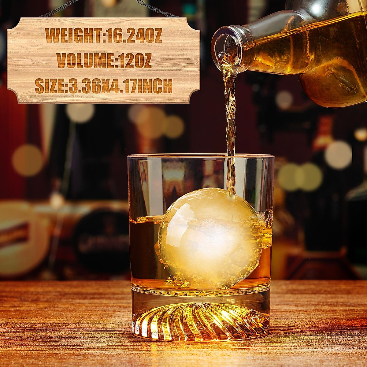 KITNATS Hand Blown Crystal Old Fashioned Whiskey Glasses Rocks Glasses Drinking Cocktail Bourbon Scotch Rum Vodka Liquor 12 OZ - set of 2 Gifts for Men