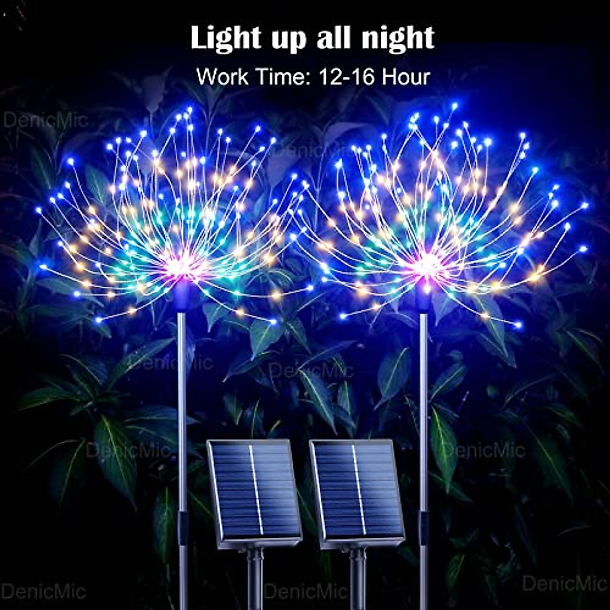 DenicMic 2 Pack Solar Firework Lights Outdoor Garden Lights 200 LED Solar Starburst Lights 8 Mode Solar Star Lights Waterproof Garden Yard Patio Christmas Decor (Multi-Colored)