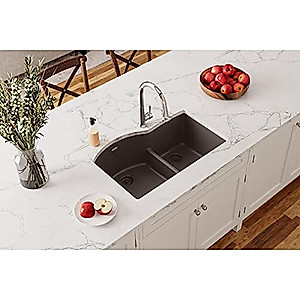 Elkay Quartz Classic ELGHU3322RMC0 Mocha Offset 60/40 Double Bowl Undermount Sink with Aqua Divide