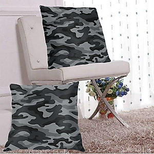 Fiokroo Army Camouflage Throw Pillow Covers Set of 2 Black and Grey Camo Pillow Cushion Cases Square Pillowcases for Sofa Bedroom Living Room Car, 18 X 18 Inch