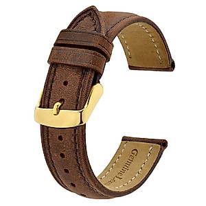 BISONSTRAP Vintage Watch Straps with Gold Buckle, Leather Replacement Band 20mm (Dark Brown)