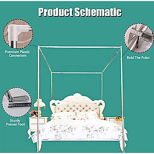 Mengersi Canopy Bed Frame Post Queen Size Stainless Steel Bed Canopy Frame Poles Four Corner Bed Bracket Fit for Metal Bed Wood Bed Bedroom Decor