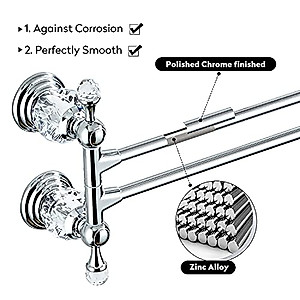 WINCASE Crystal Towel Bar, Chrome Swivel Towel Rack 2 Arms for Bathroom, Silver Swing Hanger Towel Holder Space Saving Wall Mount