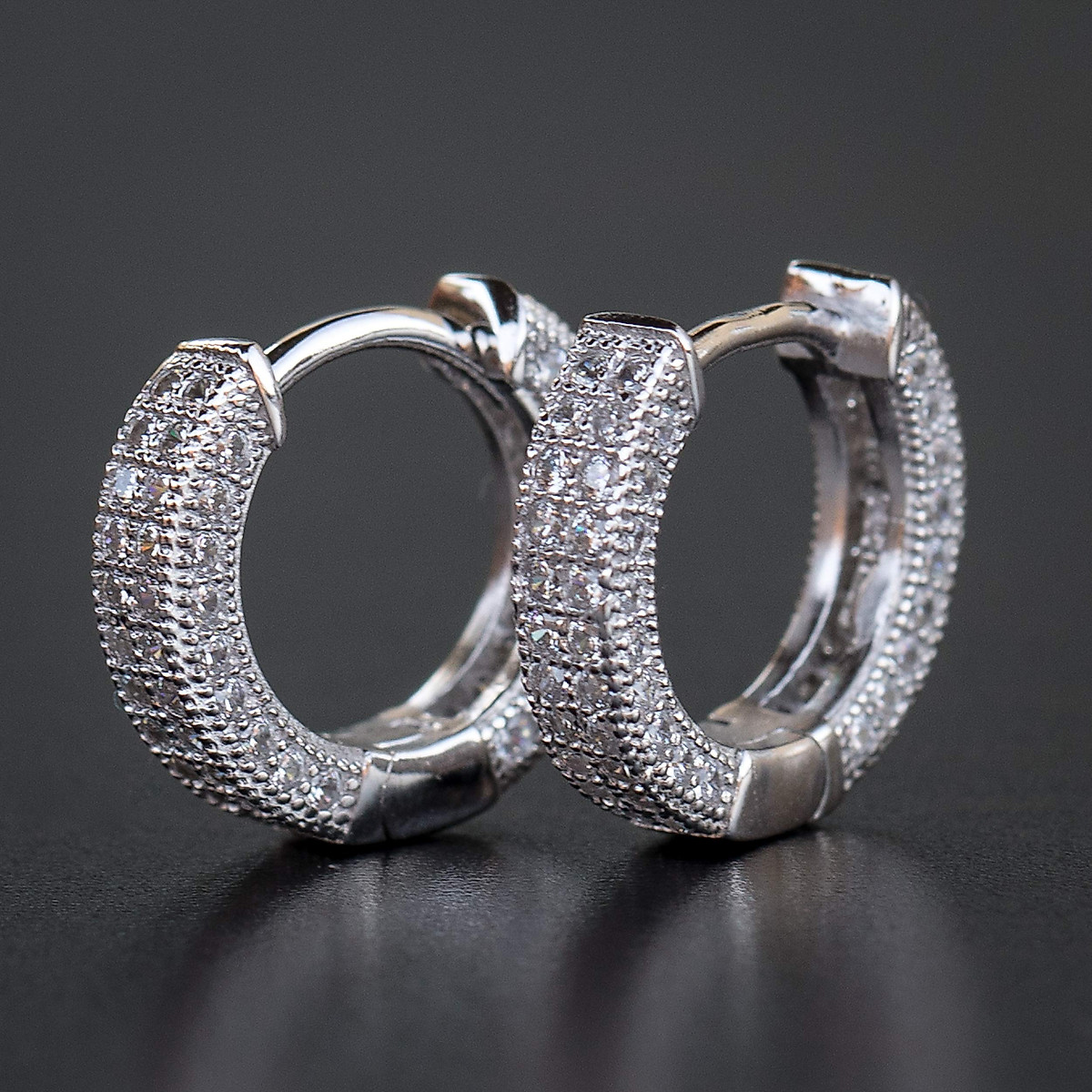 Small Iced CZ Bling Hoops with Cubic Zirconia 14K White Gold Plated 925 Sterling Silver Trendy Hip Hop 12mm Ice Out Huggie Hoop Earrings Jewelry Gifts for Men And Women