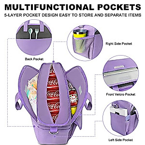 Lunch Bags for Women, Insulated Cute Lunch Bags for Adult Men with 4 Icepacks&2 Storage Pocket, Lunch Tote Bag with Removable Shoulder Strap,Large Leakproof Cooler Bag for Work,Picnic,Beach-Purple