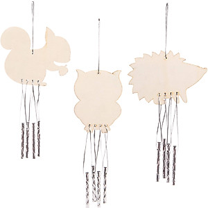 Baker Ross AW877 Woodland Critter Wooden Windchimes - Pack of 4, Musical Chime Kits for Kids Arts and Crafts Projects, Great Indoor or Outdoor or as a Gift for Creative Children