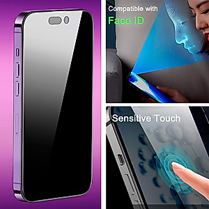 SOOPUR 2-Pack 4 Way Privacy Screen Protector for iPhone 14 Pro Max, 360 Degree Horizontal and Vertical Anti-Spy Tempered Glass Film with Alignment Frame, Face ID Sensitive, No Bubbles, Anti-Scratch