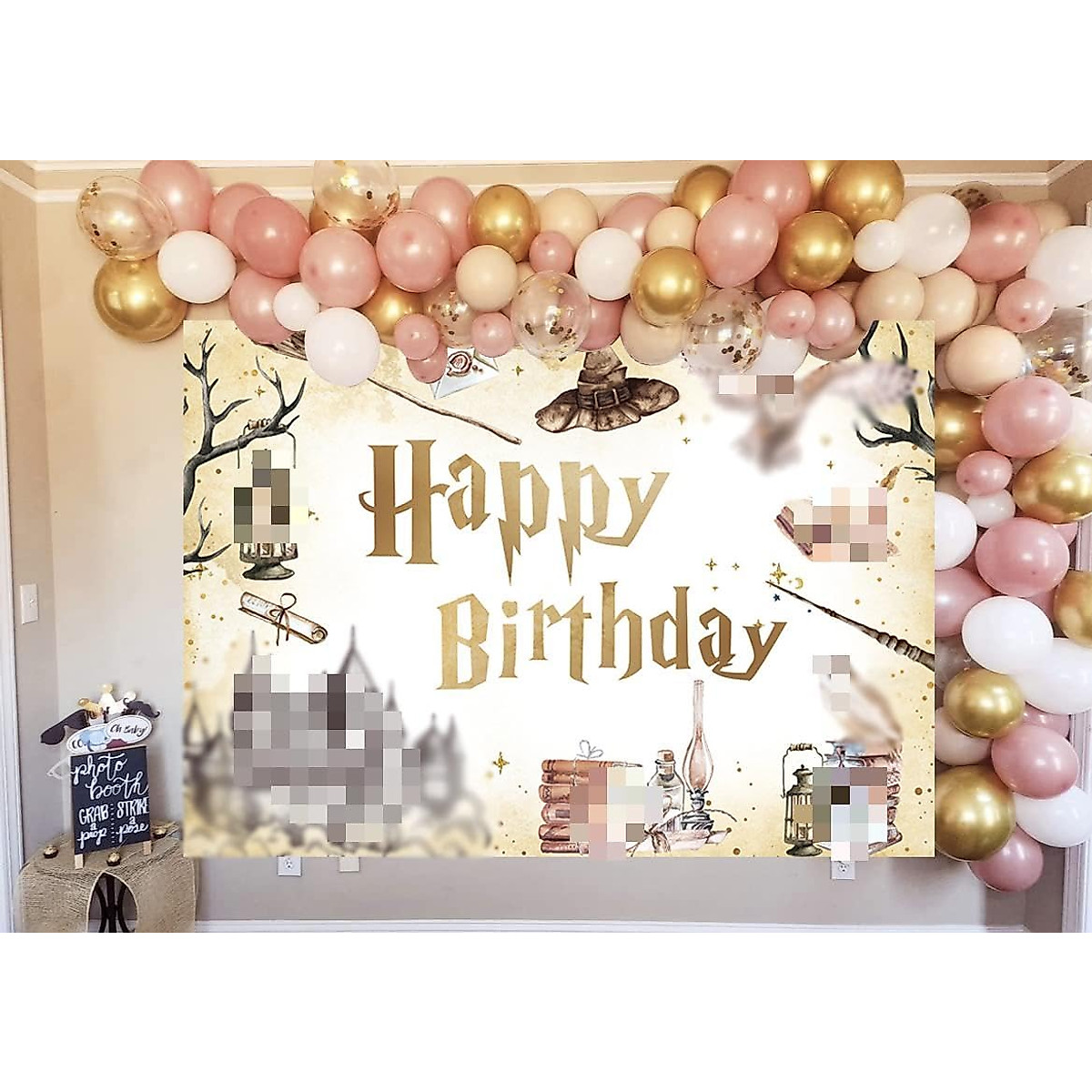 Wizard Happy Birthday Backdrop Magic School Castle Backdrop for Halloween Wizard Theme Photography Background Boys Girls Birthday Party Decoration Banner 7X5FT