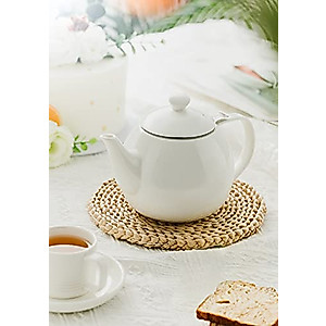 Sweese Teapots for Tea, 27 oz Porcelain Tea pot with Removable Stainless Steel Infuser, Tea Pots for Loose Tea - White, 221.101