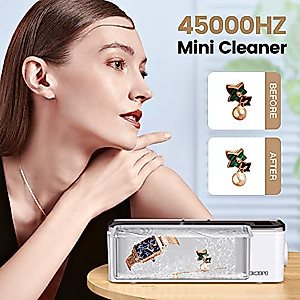 HDKJDPG Best Jewelry Ultrasonic Cleaner Mini Portable 𝟰𝟱𝟬𝟬𝟬𝗛𝗭 𝟯𝟲𝟬° for Ring Glasses with Digital 𝟰𝟱𝟬𝗠𝗟