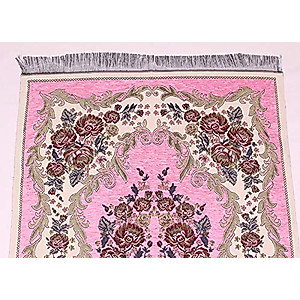 Muslim Prayer Rug with Prayer Beads | Janamaz | Sajadah | Soft Islamic Prayer Rug | Islamic Gifts | Prayer Carpet Mat, Chenille Fabric, Pink