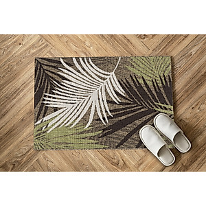 GAD Yarpeq Premium Tropical Palm Tree Leaves Indoor Outdoor Area Rug (Brown-Green, 2'7"x 3'3" Mat)