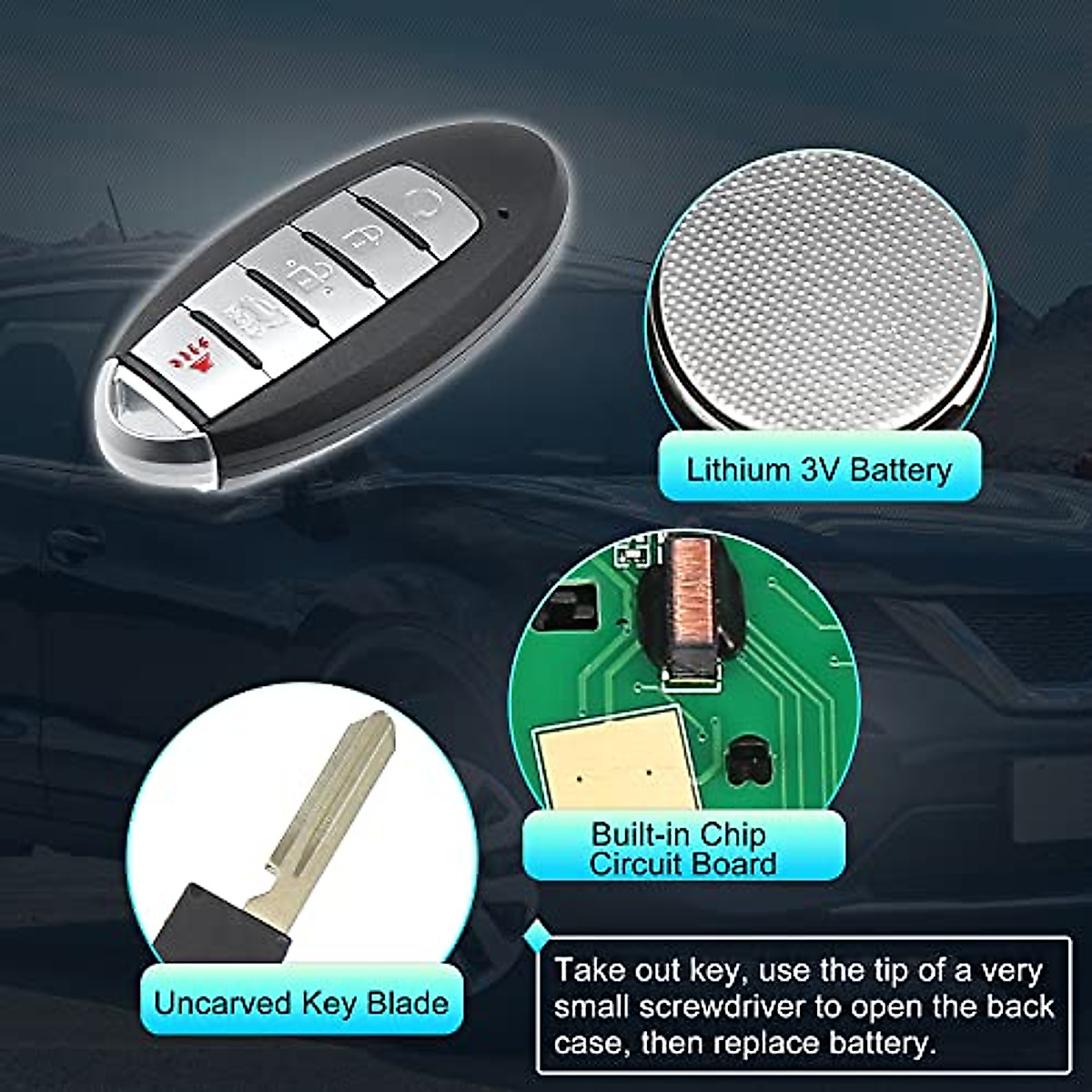 X AUTOHAUX 434MHz KR5TXN4 Replacement Smart Proximity Insert Keyless Entry Remote Key Fob for Nissan Rogue 2019 2020 2021 5 Buttons 4A Chip SUV Key 285E3-6RR7A S180144507