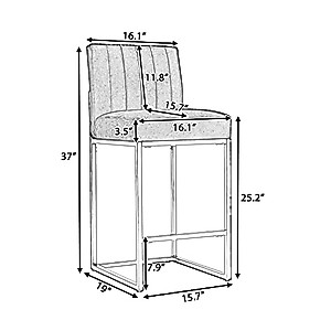 Harper & Bright Designs Dining Chair Set of 2, Modern Counter Height Bar Stools, Dining Chairs with Square Velvet Upholstered Seat and Backrest for Party, Dining Room (Set of 2/Square, Gray+Gold)