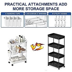 VANDHOME 3-Tier Storage Rolling Cart Slide Out Storage Rolling Utility Cart, Mobile Shelving Unit Storage Shelves Multifunctional Organizer Slide Out Trolley Cart for Kitchen Bathroom - White