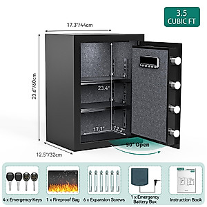 YITAHOME 3.5 CuBic Feet Fireproof Safe Box, Steel Security Safe with Fireproof Document Bag, Digital Lock Safes with Electronic Keypad, Large Safety Box for Home Office Hotel