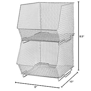 Ybmhome Mesh Stacking Bin Silver (SOLD AS 1 BIN) Storage Containers Pantry Organizers Great for Food, Crafts, Cleaning or Pantry Items 1130 (Medium 8.5 X 10 X 8)