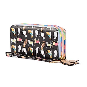 Ecohaso Womens Wallet, Large Capacity Cellphone Wallets Cute Cat Pattern, Double Zipper Long Leather Wristlet Clutch Purse