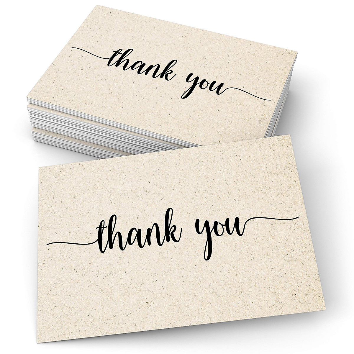 321Done Thank You Note Cards (Set of 50) 4x6 - Blank on Back - Made in USA, Cute Modern Script Kraft Tan Thick Cardstock, Large