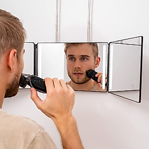 IN-COG-NEATO 3 Way Mirror for Hair Cutting Self Barber Haircut LED Lights Rechargeable Battery 360 for Cutting Your Own Hair