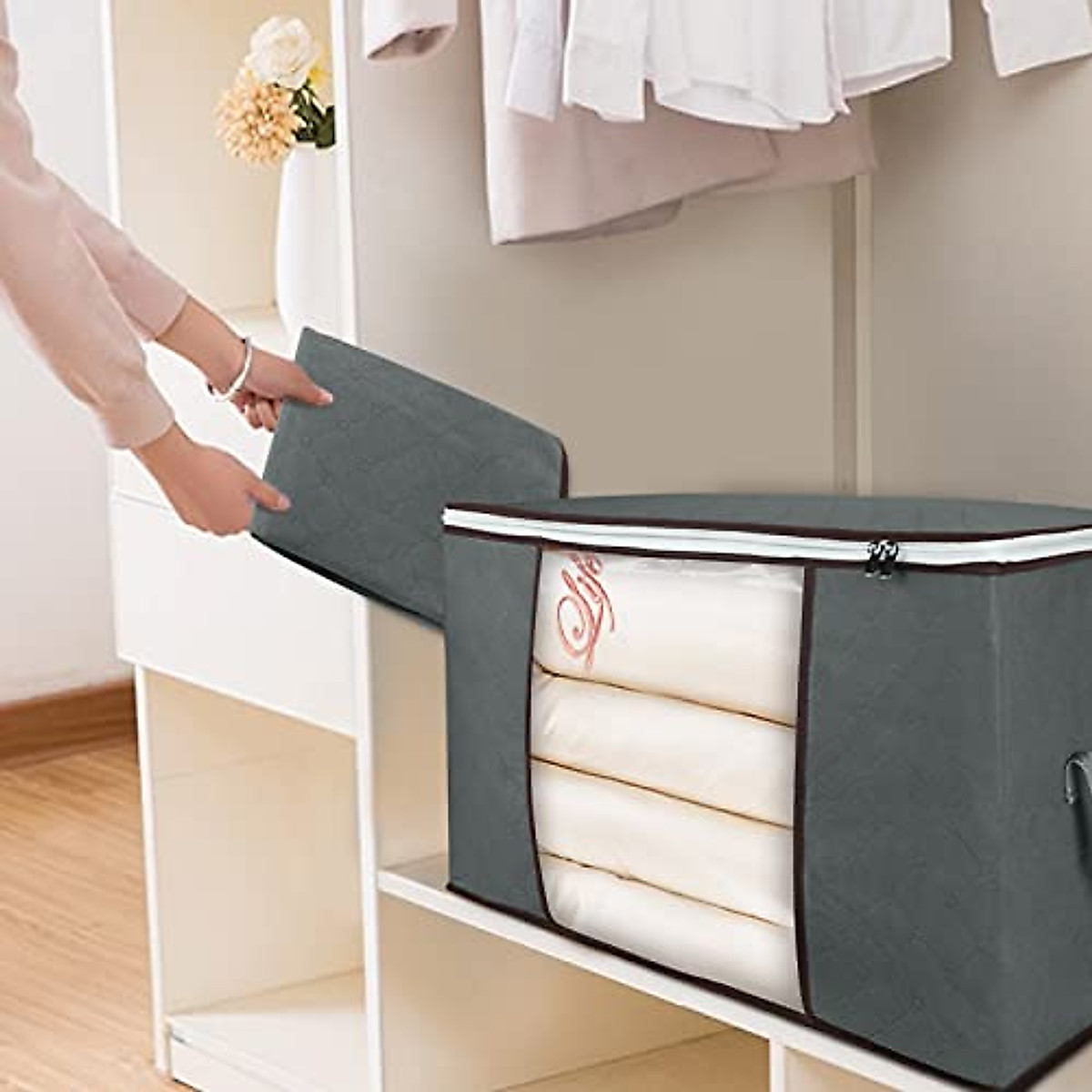 90L Large Storage Bins, 6Pack Clothes Storage Bags Storage Containers for Organizing Bedroom, Closet, Clothing, Comforter, Foldable Closet Organizers Storage Containers with Sturdy Zippers and Handles