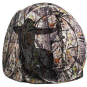 Hunting Blind 1 Person, 270 Degree See Through Pop up Ground Blinds for Deer Turkey Duck Hunting, Bow Hunting Accessories, Double Side Zipper Window(Camouflage-White)