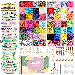 QUEFE Bracelet Making Kit 20000pcs 2mm Glass Seed Beads 3600pcs Clay Beads for Jewelry Making Letter Beads Charms Pendants Heishi Beading Supplies for Girls Handmade Gift