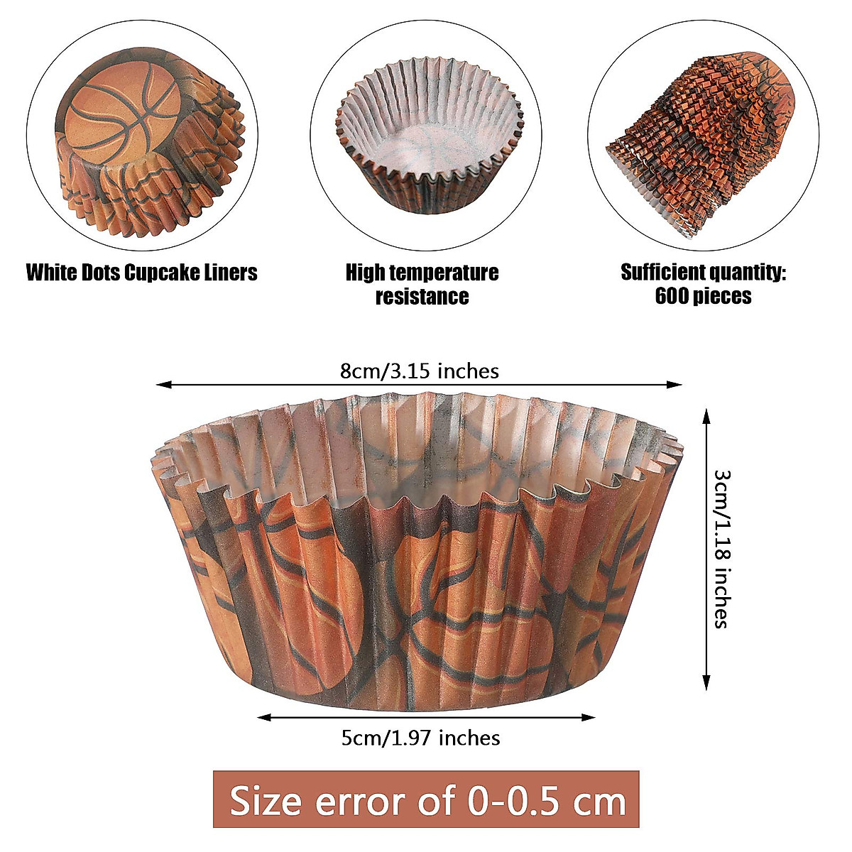 600 Pieces Sports Theme Party Cupcake Liners Basketball Football Volleyball Baseball Rugby Tennis Baking Cups Cupcake Wrappers Muffin Case Trays for Sports Theme Party Decorations