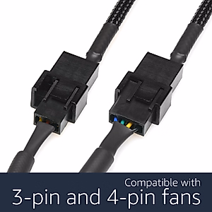 CRJ 12V Step-Up USB to Dual PC Fans Power Adapter Cable - 24-inch (60cm), Black Sleeved - Full Fan Speed Adapter for 3-Pin/4-Pin Cooling Fans