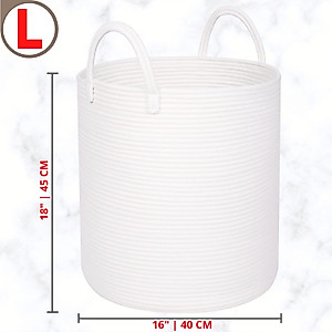 MINTWOOD Design Large 18 x 16 Inches Decorative Woven Cotton Rope Basket, Tall Laundry Basket Hamper, Blanket Basket for Living Room, Storage Baskets for Toys, Towel, Throw, Pillow, Creamy White