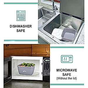 Ylebs 2 Pack Bento Box Adult Lunch Box,52-oz Salad Bowls,3 Compartment Tray with Salad Dressings Container,Used to Meal pre-prepare Food Fruit Snack,Leak Proof (Grey)