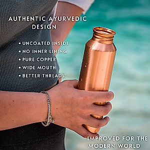 Kosdeg Copper Water Bottle - 16oz Vintage Modern Design - An Ayurvedic Copper Vessel For Drinking - Drink More Water, Lower Your Sugar Intake And Enjoy The Health Benefits