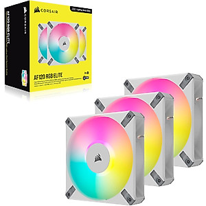 Corsair iCUE AF120 RGB Elite 120mm PWM Triple Fan Kit - Eight RGB LEDs Per Fan - AirGuide Technology - Fluid Dynamic Bearing - Zero RPM Fan Mode - Included iCUE Lighting Node CORE Controller - White