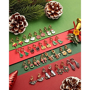 16Pairs Halloween Christmas Clip on Earrings Dangle for Women Teen Christmas Tree Snowflake Snowman Spooky Ghost Pumpkin Bat Cat Squirrel Maple Leaf Thanksgiving Fall Earrings Holiday Jewelry (Holiday Earrings)