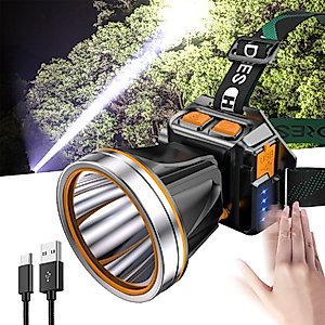 PINSAI High Power LED Headlamp Super Bright Adult Motion Sensor Headlight Spotlight Waterproof Rechargeable Outdoor Hunting Light Flashlight Portable Head lamp for Fishing Camping Hiking