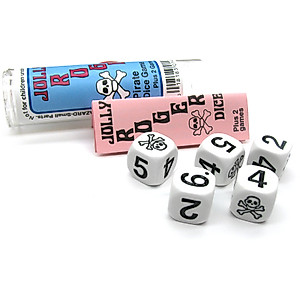 Koplow Games Jolly Roger Pirate Dice Game 5 Dice Set with Travel Tube and Instructions