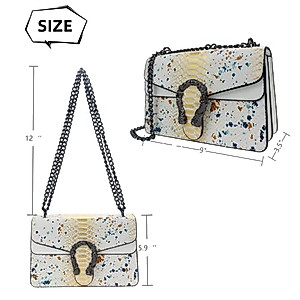 GLOD JORLEE Trendy Chain Crossbody Bags for Women - Luxury Snake-Printed Leather Shoulder Satchel Bag Evening Clutch Purse Handbags (white)