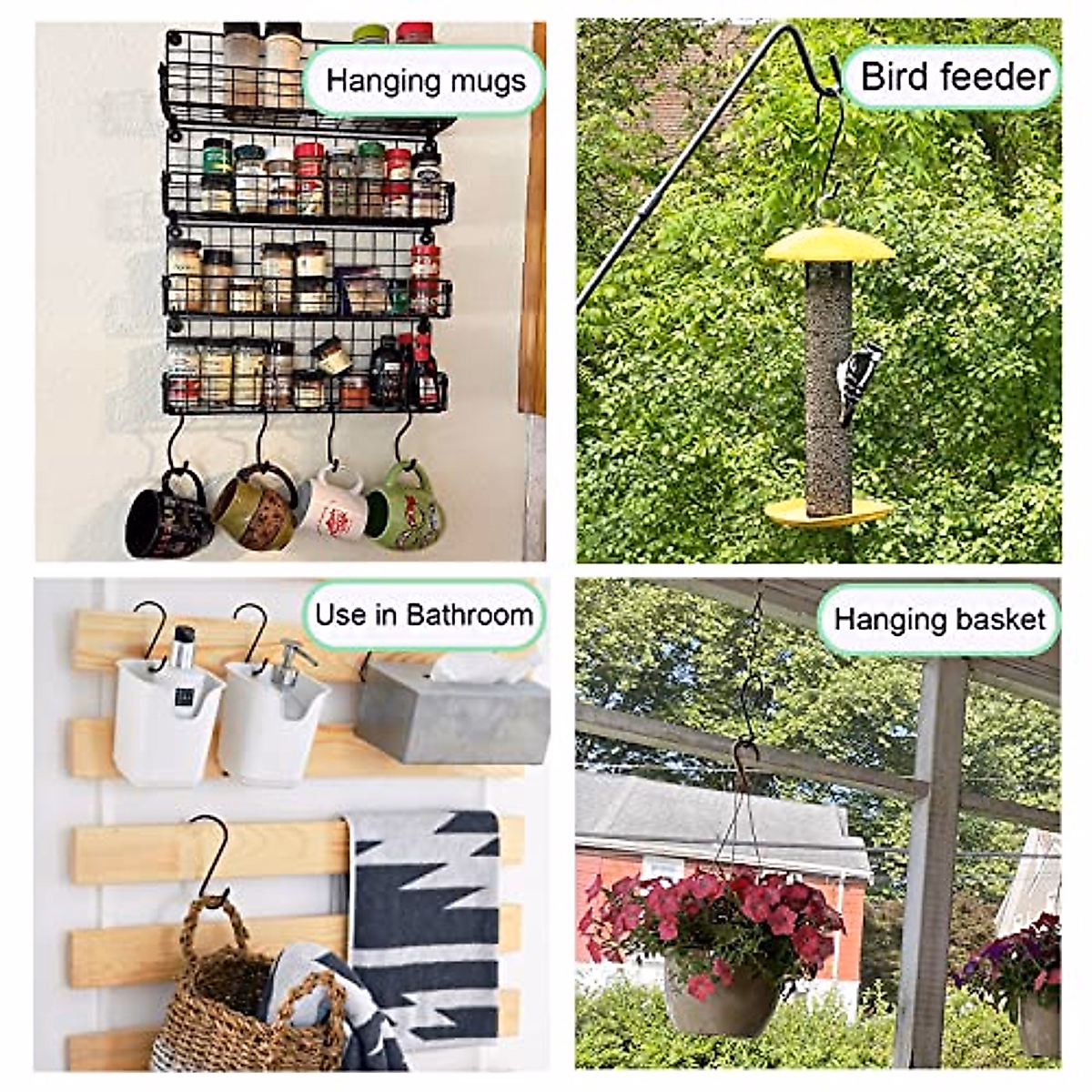 12 Pack 6 Inch S Hook, Large Vinyl Coated S Hooks with Rubber Stopper Non Slip Heavy Duty S Hook, Steel Metal Black Rubber Coated Closet S Hooks for Hanging Jeans Plants Jewelry Pot Pan Cups Towels