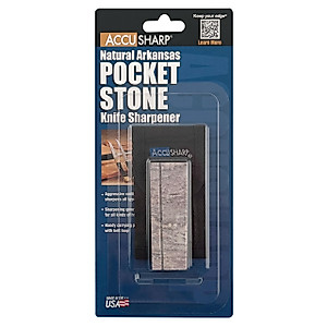 AccuSharp Pocket Stone Sharpener with Pouch, 3 Inch Dual-Sided Sharpening Stone for Knives, Fish Hooks, Camping, Hunting Knives, Restores, Repairs & Hones Blades, Natural