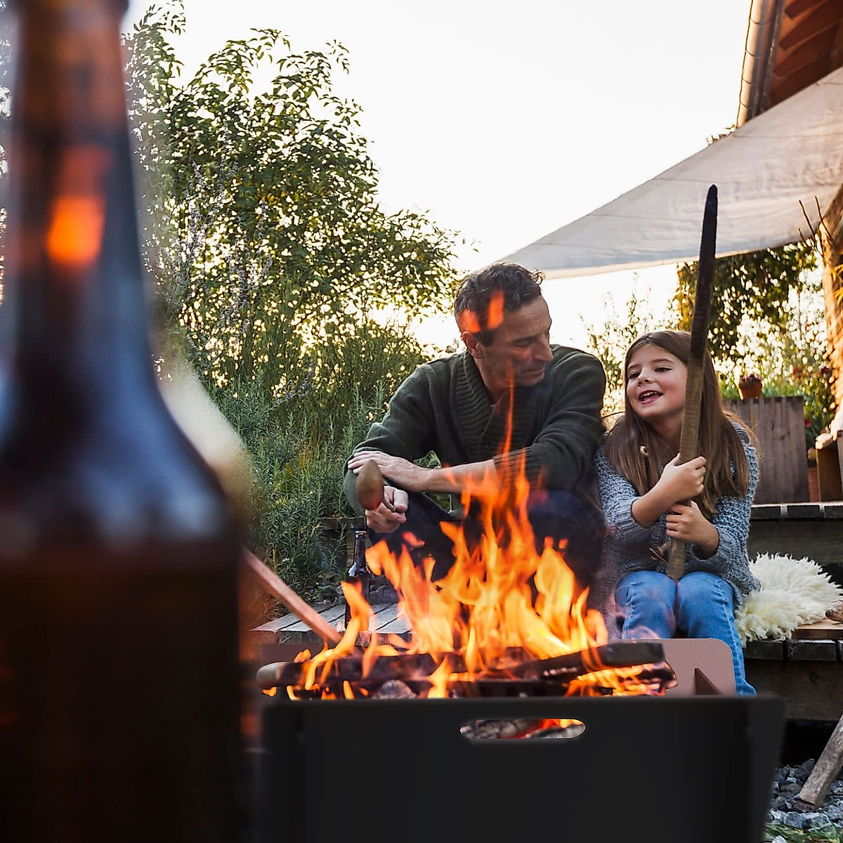 Adreak 18 inch Fire Pit, Outdoor Portable Firepit with BBQ Tray, Detachable Camping Steel Fire Pits for Backyard, Patio, Picnic, Bonfire, Garden (Black-Small)