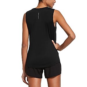 BALEAF Workout Tank Tops for Women Sleeveless Running Shirts Activewear Gym Yoga Tops Black Size L