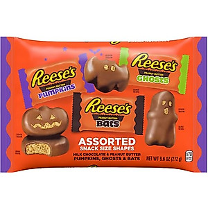 REESE'S Assorted Milk Chocolate Peanut Butter Snack Size Shapes Candy, Halloween, 9.6 oz Variety Bag